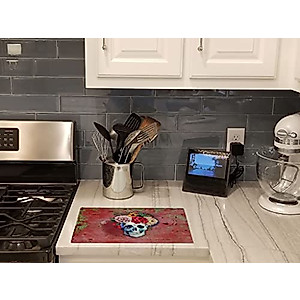 Caroline's Treasures BB5130LCB Day of the Dead Red Flowers Skull Glass Cutting Board Large Decorative Tempered Glass Kitchen Cutting and Serving Board Large Size Chopping Board