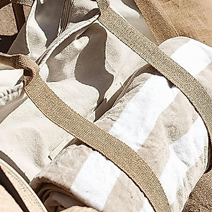 TRIBECA TRIBE Beach Bag - Large Woven Beach Tote Bag - Boho Chic Travel Tote Bag With Hat Holder (Wide Style- Desert)