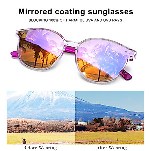 Sumato Sunglasses Womens, Cat Eye Purple Sunglasses for Women with Mirrored Trendy Lens UV400 Blocking…