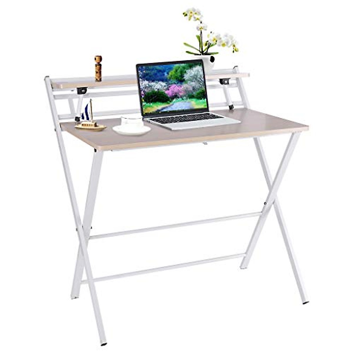 Tomppy 32inch Folding Desk for Small Spaces - Home Office Desk Simple Laptop Writing Table Multifunctional Study Writing Computer Desk Workstation for Home Office Use with Storage Shelf (1PC)