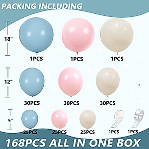 170PCS Boho Baby Shower Gender Reveal Party Decorations Supplies, Different Sizes 18/12/5 inch Boho Gender Reveal Baby Shower Dusty Pink and Blue Sand White Nude Balloons Balloon Garland Arch Kit