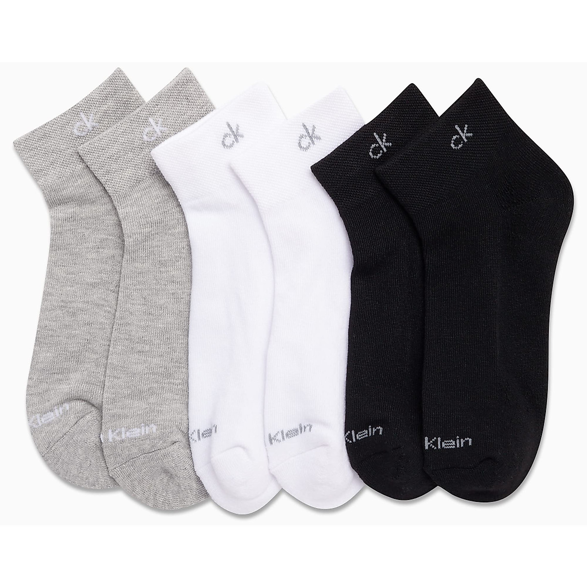 Calvin Klein Women's Athletic Sock - Cushion Quarter Cut Ankle Socks (6 Pack), Size 4-10, BlackWhiteGrey