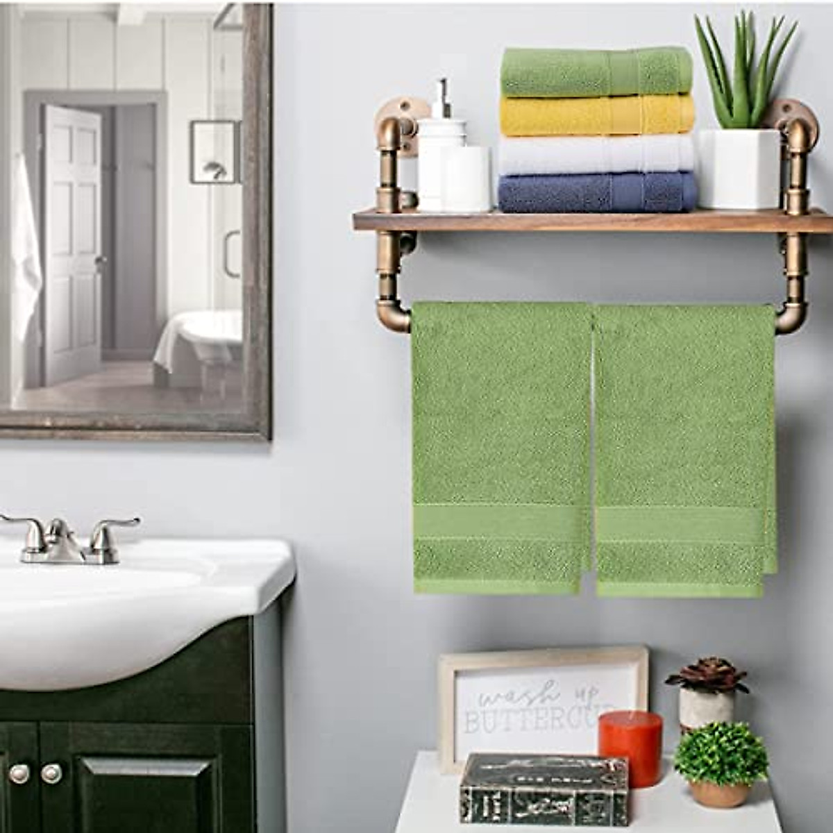 LRUUIDDE Bathroom Hand Towels 2 Set,100% Cotton Hand Towel for Bath, Hand, Face, Kitchen, Super Soft, Highly Absorbent, Machine Washable, Size 14" x 30" (Green)…