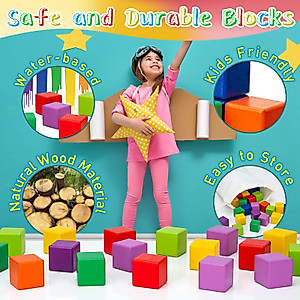 100PCS Wooden Building Blocks Stacking Game - 1 inch Rainbow Counting Blocks for Kids - Preschool Learning Educational Toys for Toddlers Boys Girls