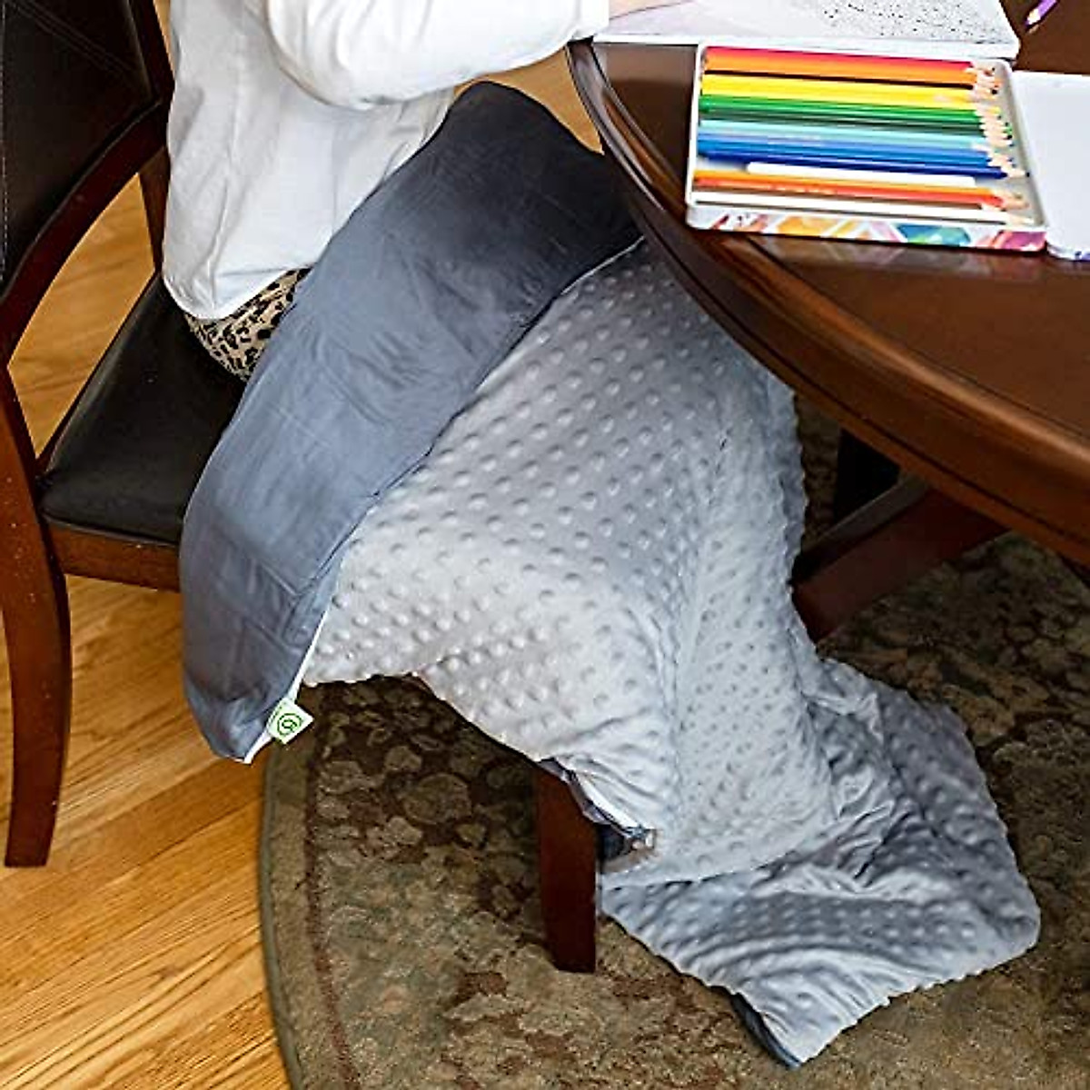 BARMY Weighted Lap Blanket (48x24 inches, 6 lbs) Cool Gray and Navy Blue Bundle, Weighted Lap Pad with Cotton Inner Blanket and Removable Cover for Adults and Kids, Weighted Throw Blanket