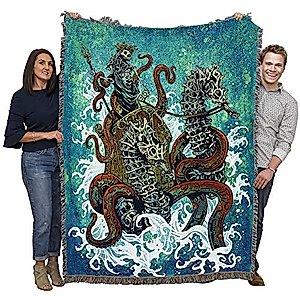 Pure Country Weavers Neptune Skeleton Blanket by David Lozeau - Gift Fantasy Tapestry Throw Woven from Cotton - Made in The USA (72x54)
