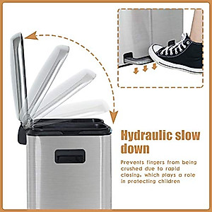 BLKMTY Trash Can 10 Gallon Kitchen Trash Can Dual Trash Can Pedal Recycle Trash Bin with Lid Inner Bucket Stainless Steel Garbage Can Rubbish Bin for Home Office Garbage Container 45L Trash Bin