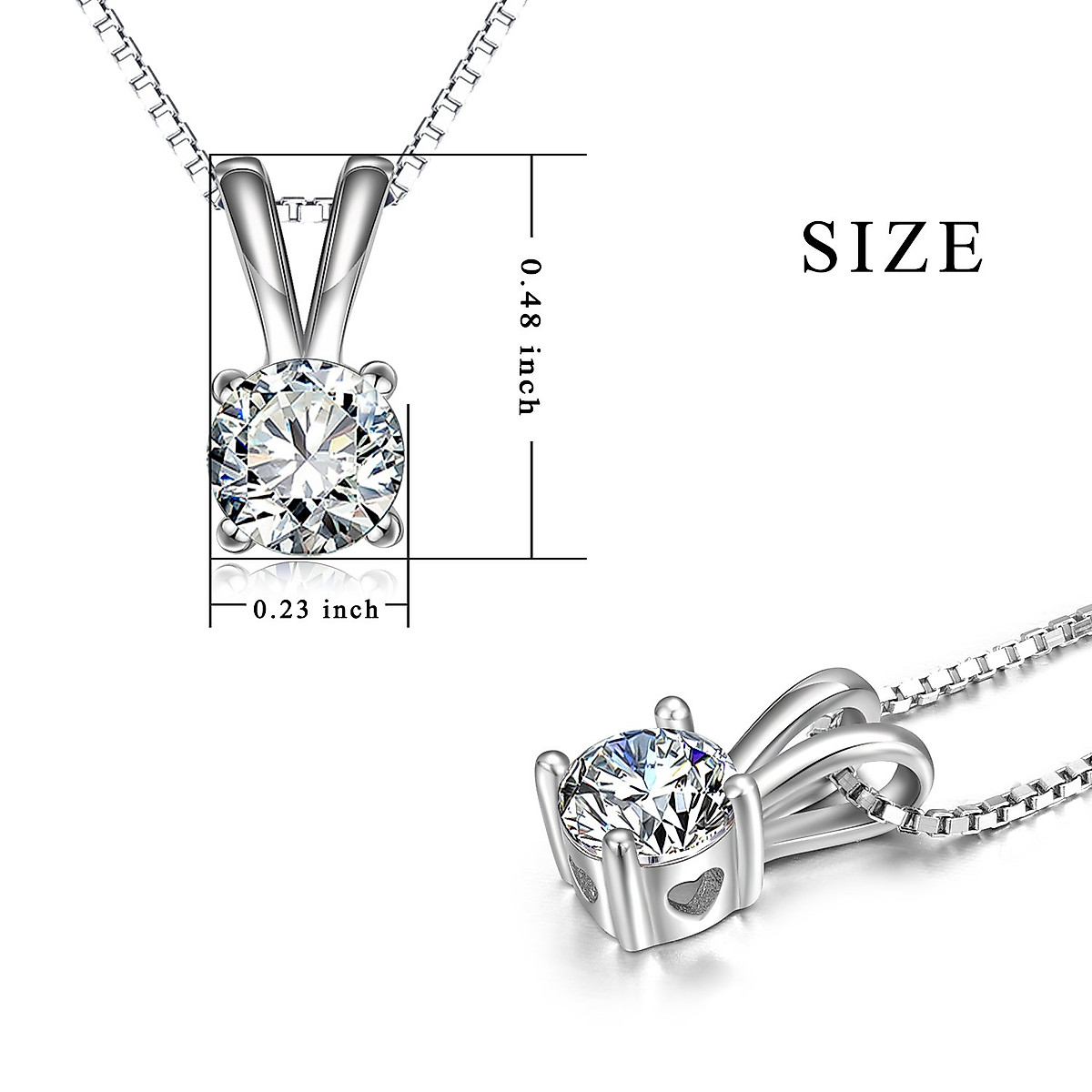 LONAGO 925 Sterling Silver 5A Cubic Zirconia Necklace Solitaire Pendant Necklace for Women (1.0 Carats Round CZ Pendant Necklace)
