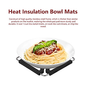 Silicone Trivet Mat Stainless Steel Hot Pot Holder Non‑Slip Coasters Heat Insulation Bowl Mats Foldable Table Pad Tableware Placemat for Hot Pans Bowls Food Grade Non‑Slip Silicone(Black)