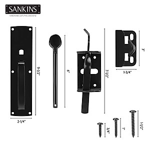 SANKINS Thumb Gate Latch Hardware for Wooden Fence Heavy Duty, Self Locking Fence Latch Kit with Handle, Door Latch Gate Lock kit for Wooden/Vinyl Fence, Outdoor Metal Gate, Black Finish