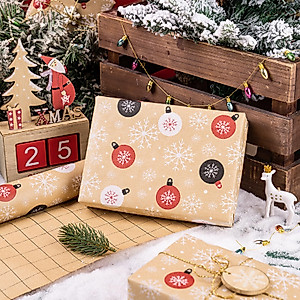 RUSPEPA Kraft Christmas Wrapping Paper Roll - Mini Roll - Snowflake and Light Design for Holiday Gift Wrap - 17 Inches X 32.8 Feet