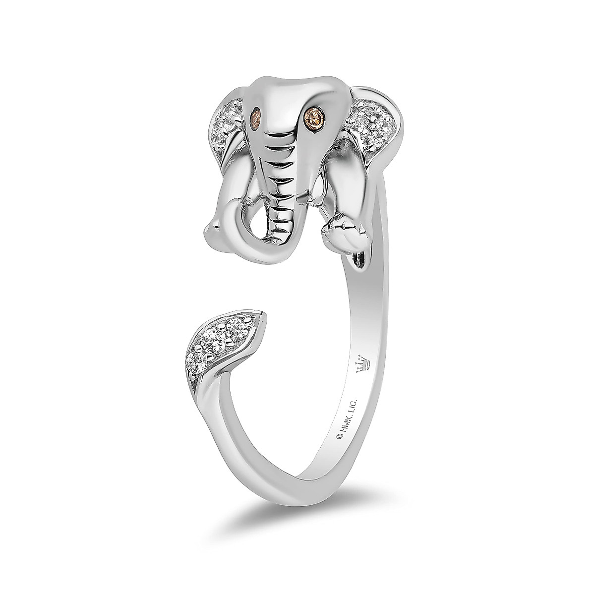 Jewelili Hallmark Fine Jewelry Sterling Silver 1/10 Cttw Champagne and Natural White Round Diamond Wrapping Elephant Ring, Size 7