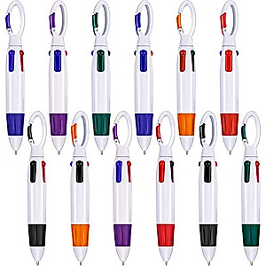Tatuo 24 Pack Shuttle Pens with Buckle Clip Assortment Retractable Multicolor Ballpoint Pens 4 Neon Color Pens In One with Buckle Keychain On Top for Kids and Adults