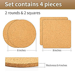 Cork Trivet, High Density Thick Cork Coaster Set for Hot Dishes and Hot Pots, 4 Pack 8 Inch Heat Resistant Multifunctional Cork Board, Hot Pads for Table and Countertop