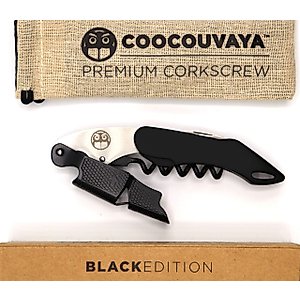 Coocouvaya Wise Products Premium Professional Corkscrew Wine Bottle Opener Black Edition for Wine Lovers, Sommeliers, Waiters and Bartenders Eco friendly pouch and packaging.(1 PACK)