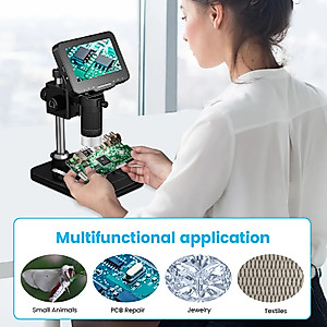 USB Digital Microscope with 4.3'' Screen, GUVOP Fast Focusing Electronic Soldering Microscope, Height-Adjustable & 8 LED Lights Coin Microscope Magnifier with 32GB Card for Adults/Kids-Black
