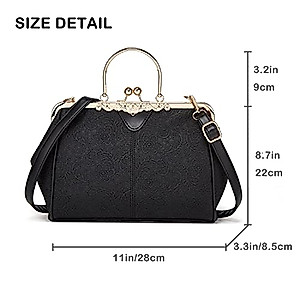Abuyall Vintage Purses and Handbags Lace Evening Clutch Metal Ball Frame Party Chain Shoulder Bag Black-block