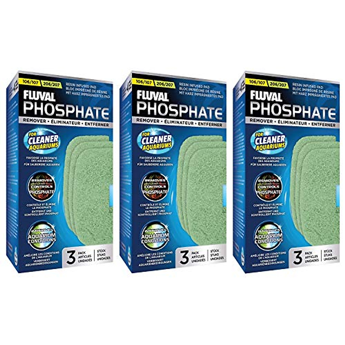 Fluval 9 Pack of Phosphate Remover Media for 106/206 and 107/207 Aquarium Filters