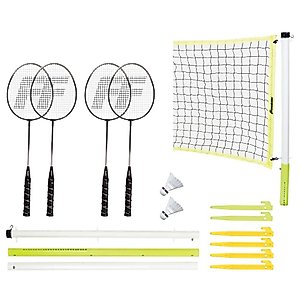 Franklin Sports Badminton Set - Portable Backyard + Beach Badminton Set - Adult + Kids 4 Player Badminton Net Set - (4) Rackets + (2) Birdies Included - Advanced