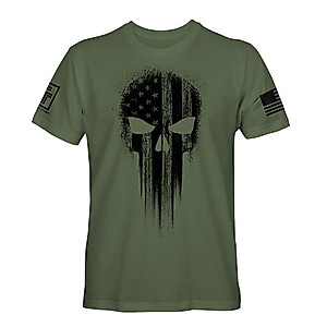 Fantastic Tees USA American Skull Patriotic Shirts for Men T-Shirt (Military Green, L)