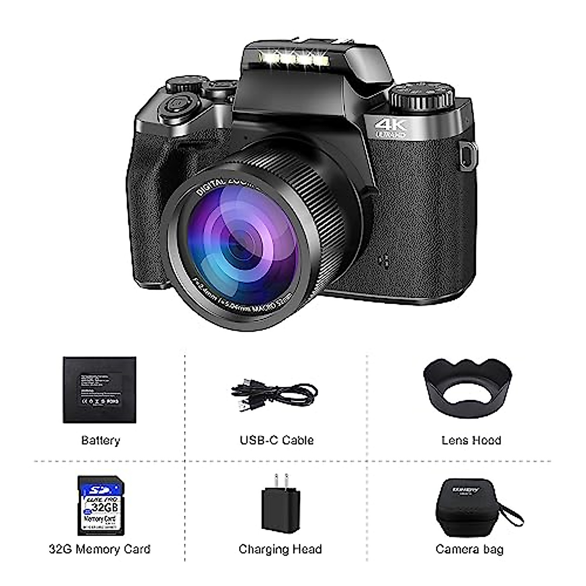 BooHAN 4K Digital Camera, 64MP Vlogging Camera for Photography, Mirrorless Cameras with WiFi, Touch Screen Dual Cameras,16X Digital Zoom,Built in Flash, Travel Camera for Beginners,Adults,Amateu