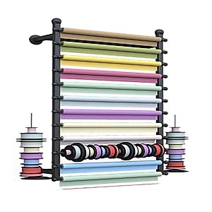 FWTXZTER Wall-Mounted Display Rack, 12-Layer Storage for Wrapping Paper Ribbon Holder Organizer for Flower Shop Sewing Tool Thread Scarf Tie Storage for Retai Stores (Black, 47.2x7.9x47.2in)