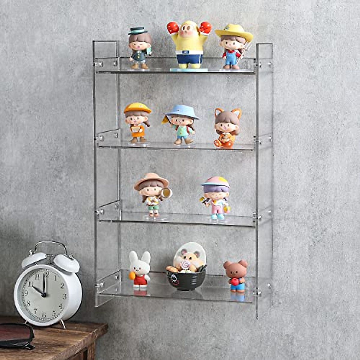 MyGift Clear Acrylic Shelves, Wall Mounted 4 Tier Floating Display Rack, Transparent Hanging Collectible and Figurine Storage Shelves