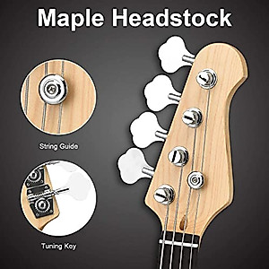 Electric Bass Guitar, Safeplus Starters Beginner Guitar Full Size 4 String Package with Guitar Bag, Strap, Guitar pick, Amp cord (Yellow)