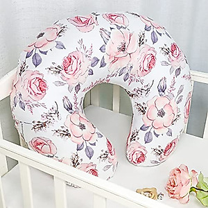 Nursing Pillow Cover Girls, Floral Breastfeeding Pillow Cover for Baby, Snug Fits Newborn Nursing Pillow Case, Super Soft Breathable, Pink Flower