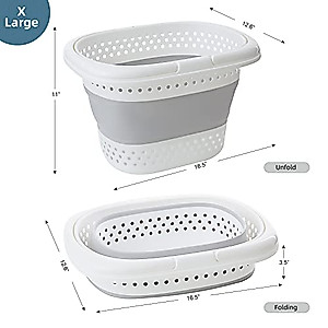 2 Pack Collapsible Laundry Basket, Plastic Foldable Pop Up Laundry Hamper,Portable Washing Tub With Handle, Space Saving Storage Container/Organizer-Grey 30L Medium