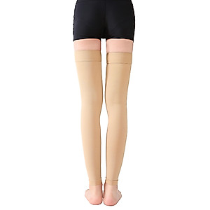 KEKING® Thigh High Compression Stockings Footless, Unisex, 15-20mmHg Leg Support Compression Sleeves with Anti-Slip Silicone Band, Opaque, Treatment Swelling, Varicose Veins, Edema,DVT, Beige XX-Large