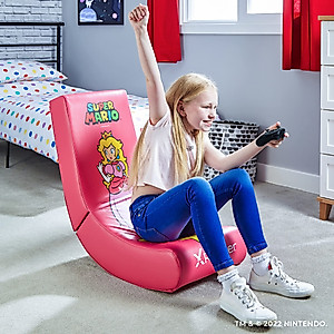 X Rocker Super Mario Peach Video Gaming Floor Chair, Official All-Star Edition Nintendo Collectible, Faux Leather, Foldable, 5000201, 33.46" x 16.14" x 25.59", Princess Peach Pink