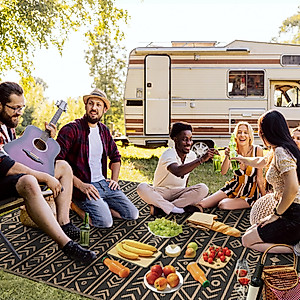 MCOW Outdoor Rug Waterproof 5'x8' for Patio Clearance, Reversible Camping Mat, Outside Plastic Straw Area Rugs for Rv, Camper, Porch, Balcony, Backyard, Picnic, Deck, Blue&White