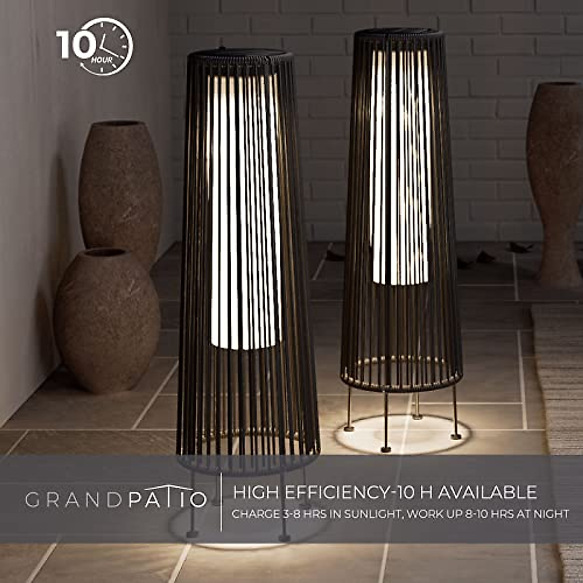 Grand patio Outdoor Solar Floor Lamp Resin Wicker Solar Light Outdoor Waterproof for Yard, Garden, Pathway, Deck, Gordes 2 Pack, Grey
