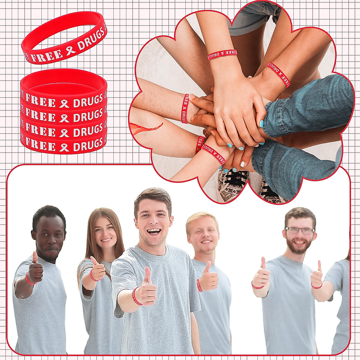 Jenaai Red Ribbon Awareness Silicone Bracelets Drug Free Silicone Rubber Wristbands Red Ribbon Week Soft Red Wristbands for Red Ribbon Week School Events Charity Campaigns Gifts Supplies (400 Pcs)