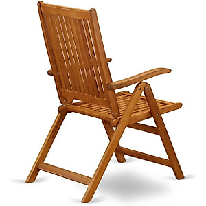 TisYourSeason Solid Wood 5 Position Folding Chair with Arm Rest in Natural Oil Finish Set of 2