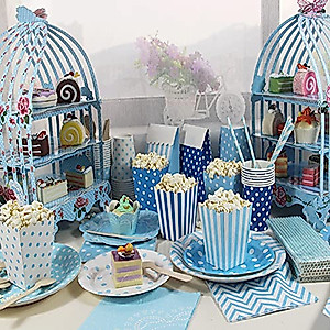 BinaryABC Popcorn Boxes,Stripe Pattern Decorative Dinnerware for Party,12 x 7CM,24pcs (Blue)