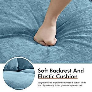 EASELAND Chenille L Shaped Sleeper Sofa, 83” Couch for Living Room, Comfy Couch for Bedroom with Convertible Chaise, Thick Wide Cushion, Couch with Fluffy Armrests, Metal Legs, Washable Cover(Blue)