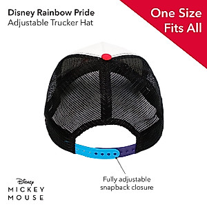 Disney Mickey Mouse Trucker Hat, Rainbow Pride Mesh Back Snapback Baseball Cap, Black and White, One Size