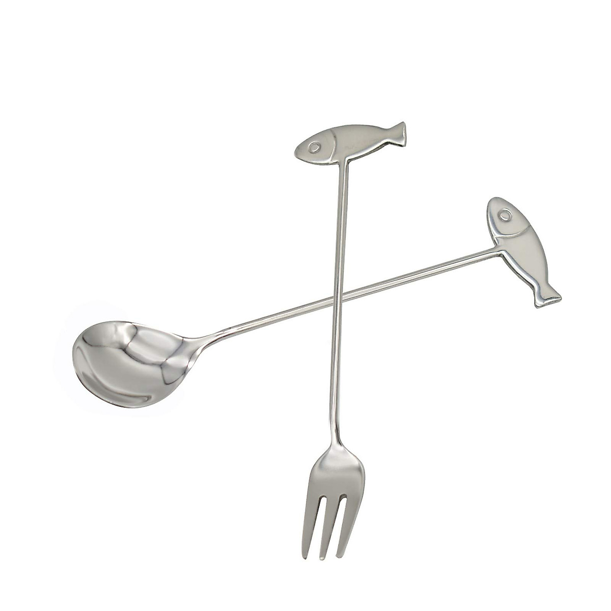 Maydahui 6PCS Cat Fish Spoon and Fork Cute Coffee Animal Spork 5.8 inch 18/10（304）Stainless Steel Teaspoon Dessert Drink Sugar Spoons Fruit Forks Tableware