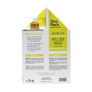Nature Love Apple Cider Vinegar Shampoo and Conditioner Duo | Clarify + Shine | Revitalize Hair and Scalp | Purifies Without Stripping | Paraben Free, Cruelty Free, Made in USA (25 oz each)