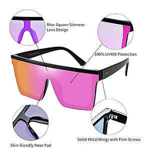 SHOWY SKY Oversized Square Sunglasses for Women Men Large Trendy Flat Top Shades Big UV Protection Black Shield