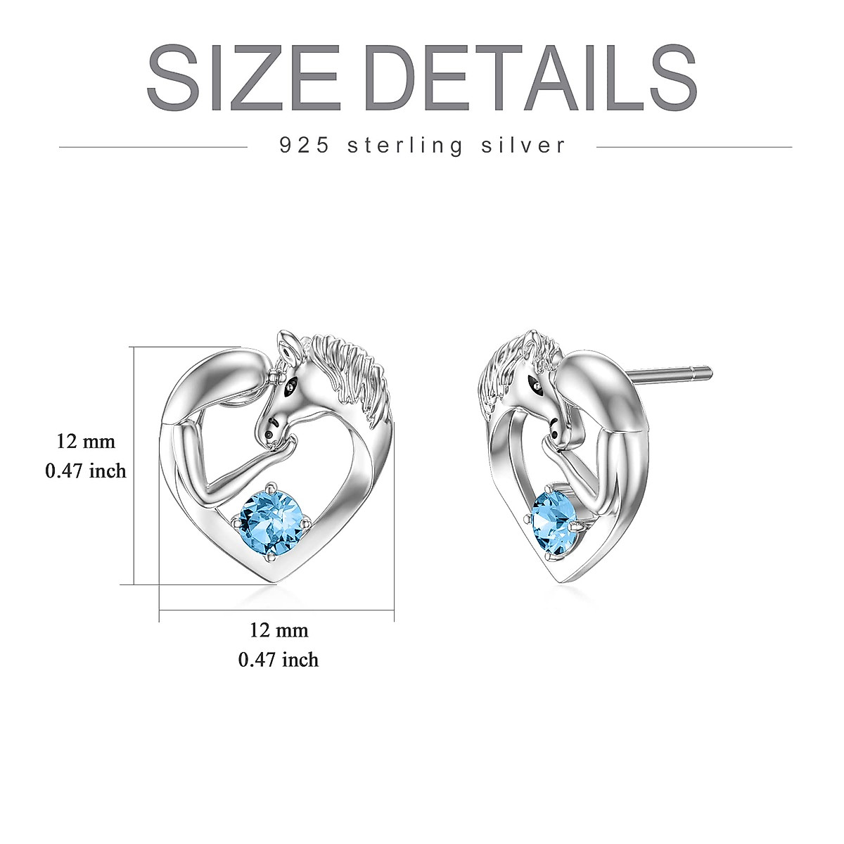 AOBOCO Sterling Silver Horse Stud Earrings, Horse Jewelry Birthday Gifts for Women Daughter Granddaughter (03-Simulated Aquamarine-Mar.)