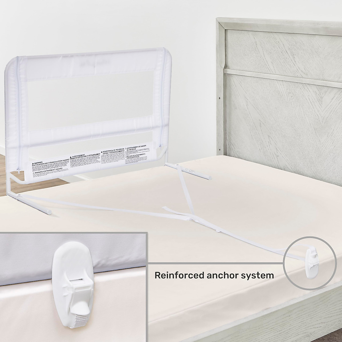 Dream On Me Lightweight Mesh Security Adjustable Bed Rail for Toddler with Breathable Mesh Fabric in White