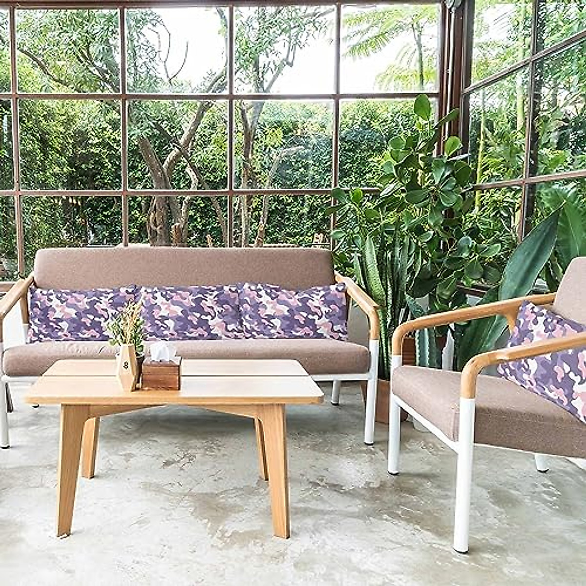 Throw Pillow Covers Camouflage Camo Purple Decorative Pillow Covers 12x20 Inch Set of 4 Abstract Farmhouse Style Linen Pillow Case Cushion Cases for Couch Sofa Bedroom Living Room Home Decor