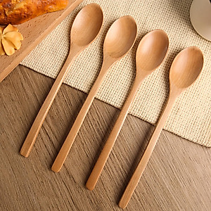 HAKSEN Wooden Spoons, 6PCS 9 Inch Wood Soup Spoons for Eating Mixing Stirring, Long Handle Spoon for Japanese Style Home Kitchen Cooking Stirring