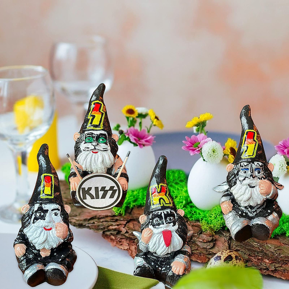 Liuh KISS Letters Painted Gnomes 4PCSSet Garden Figurines Art Decor 3.94 Dwarf Miniatures with Defferent Facial Expressions Outdoor Funny Gnome Accessories Table Ornaments Lovers Gifts 1 Set