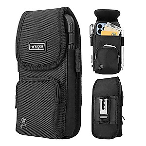 Perilogics Phone Holster with Magnetic Cover. Belt Clip Pouch for iPhone 15 Plus, 15 Pro Max, 14 Plus, iPhone 14 Pro Max, 13 Pro Max with Phone Case Installed. Zipper Storage and Credit Card Pocket