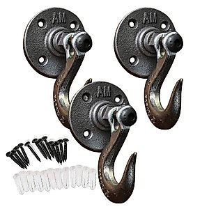 3 Pack MOOD.SC Towel and Robe Hook Set by Pipe Decor, Heavy Duty DIY Style, Rustic and Chic Industrial Iron Pipe Electroplated Galvanized Silver Finish (3, Heavy Single Hook)