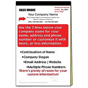 Custom Sales Invoice Personalized Duplicate Carbonless Form with Your Company Name - 2 Books (100 Sets) Numbered